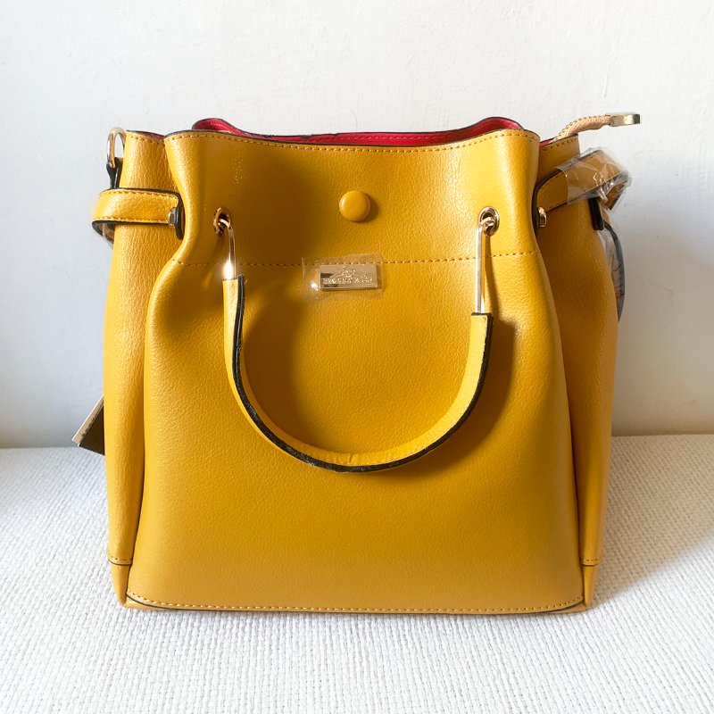 全新 BAGGLY&CO 可愛多層皮革手提包 橙黃色 多用途 水桶包 側背包 多層收納 精品【壽司羊羊】全新包｜PopChill 拍拍圈