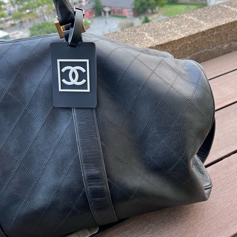 時髦 收藏 機場包 古董老香 CHANEL 黑色 菱格紋 車線 手提包 側背包 大旅行袋 keepall VINTAGE｜PopChill 拍拍圈