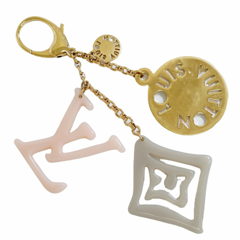 真正的路易威登 LOUIS VUITTON LV Portocle Taichenne 包魅力鑰匙扣塑料 GP 鍍金粉紅色灰色 M65647 ...