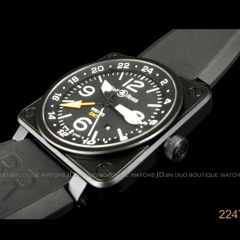 金鐸精品~2247 Bell&Ross 柏萊士 BR01-93 GMT二地時間46mm黑色PVD 自動上鍊男用腕錶｜PopChill 拍拍圈