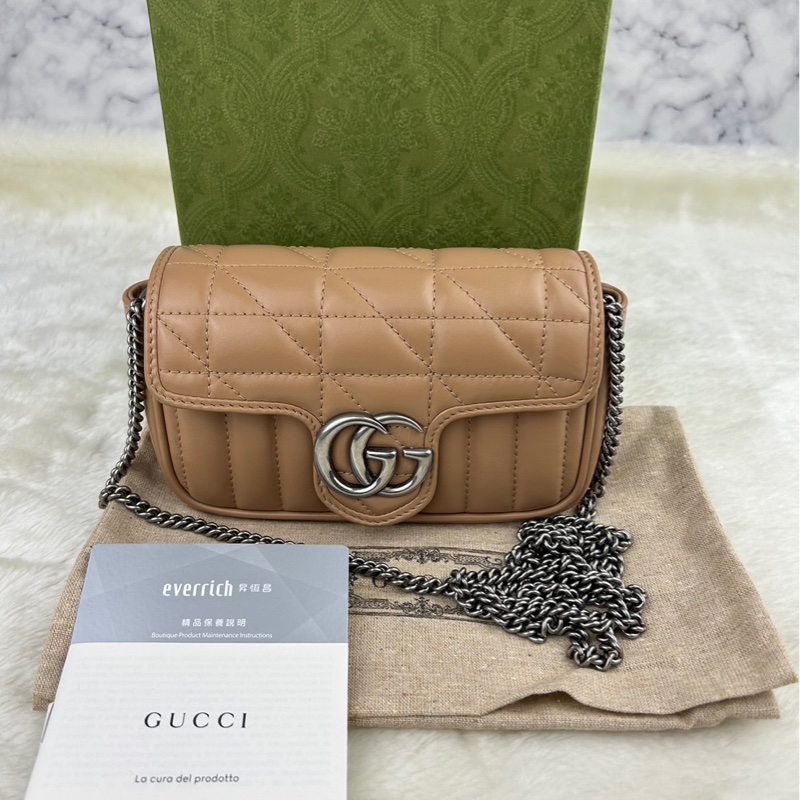 GUCCI 古馳 476433 💖新款GG Marmont絎縫系列銀釦MINI款手拿/腰包/肩背/斜背包(玫瑰米色）｜PopChill 拍拍圈
