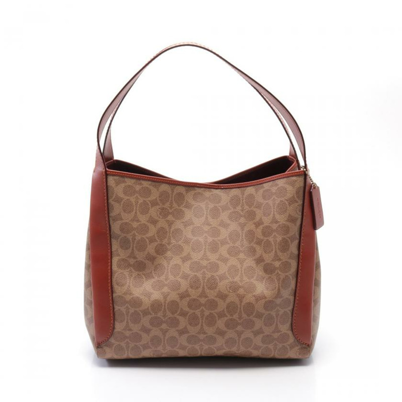 【日本直送】 中古coach[AB]Hadley Hobo Signature 肩包 PVC 真皮 米色 紅棕色｜PopChill 拍拍圈