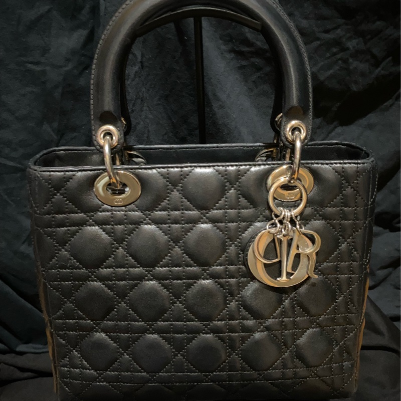 Christian Dior LADY DIOR 5X5手提包經典黑色小羊皮黛妃包｜PopChill 拍拍圈