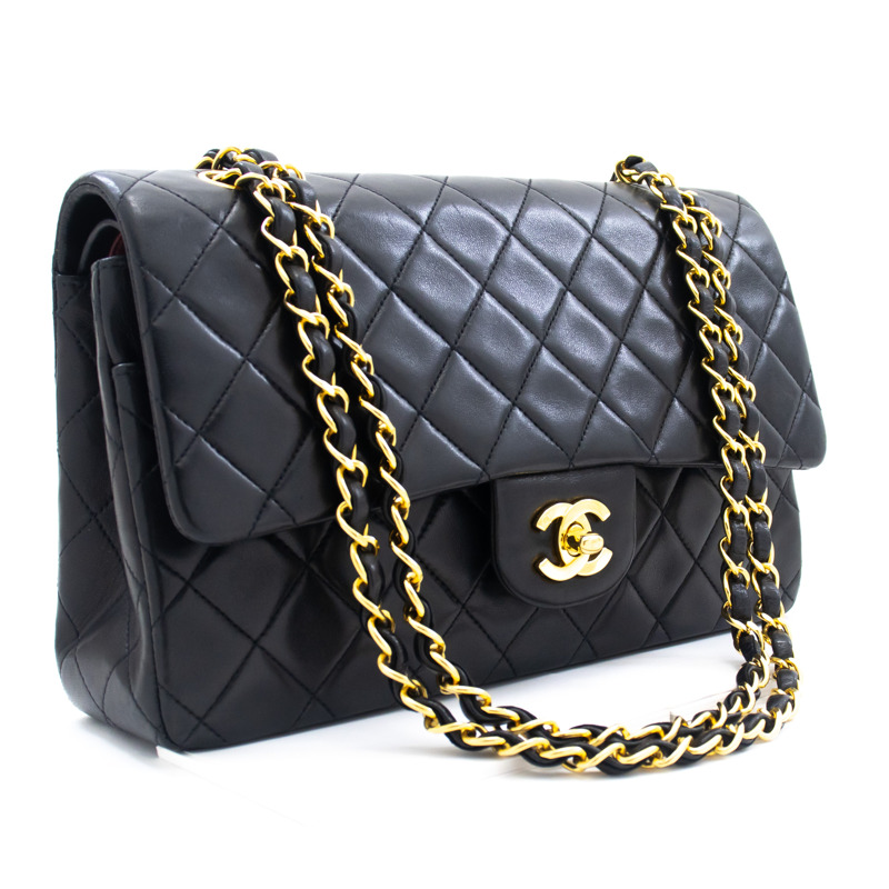 【日本直送】CHANEL 經典雙翻蓋 10 英寸鏈條單肩包黑色小羊皮｜PopChill 拍拍圈