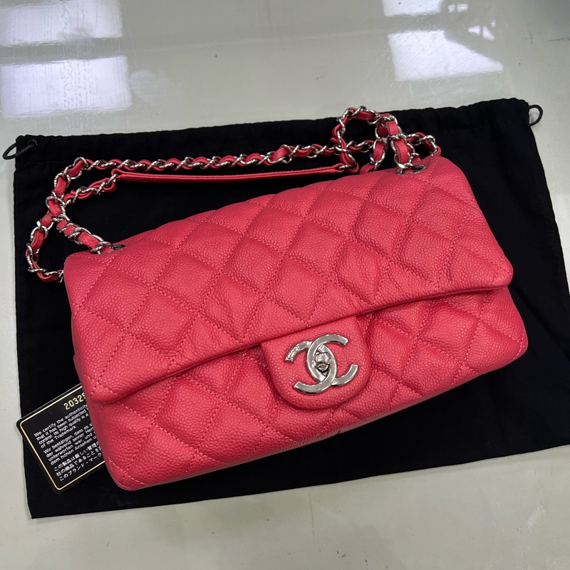 Chanel easy coco玫紅色荔枝銀扣｜PopChill 拍拍圈