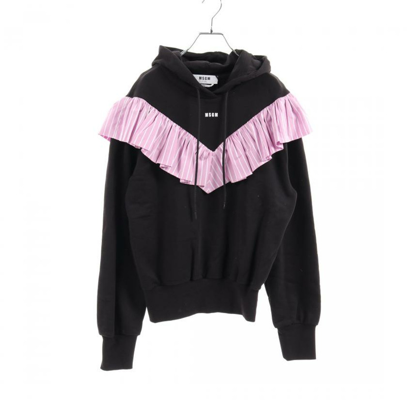 【日本直送】 Pre-owned MSGM pullover hoodie stripe logo black Light purple frill｜PopChill 拍拍圈