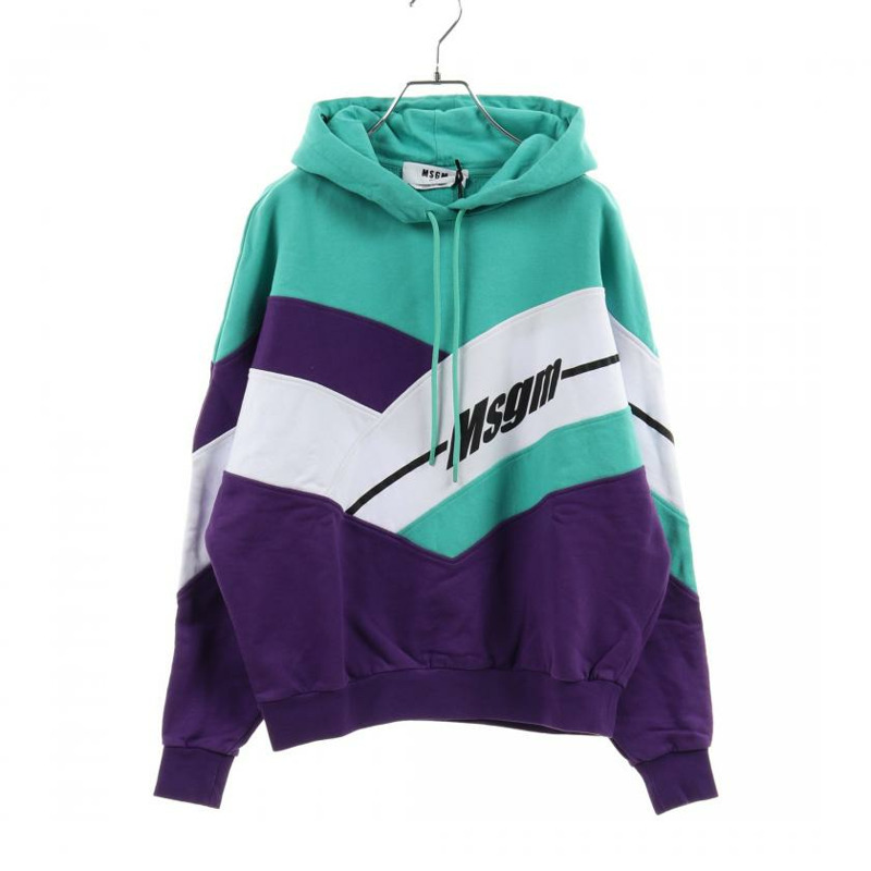 【日本直送】 Pre-owned MSGM pullover hoodie logo print Emerald green purple white｜PopChill 拍拍圈