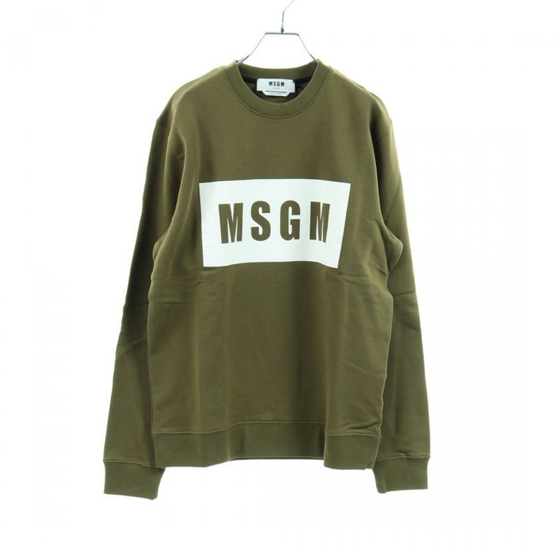 【日本直送】 Pre-owned MSGM trainer sweatshirt Crew neck logo print Khaki green｜PopChill 拍拍圈