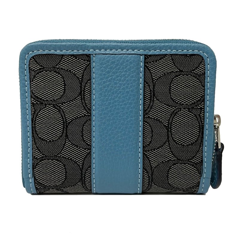 【全新】COACH 織布/牛皮ㄇ型拉鍊短夾(黑灰/藍)｜PopChill 拍拍圈