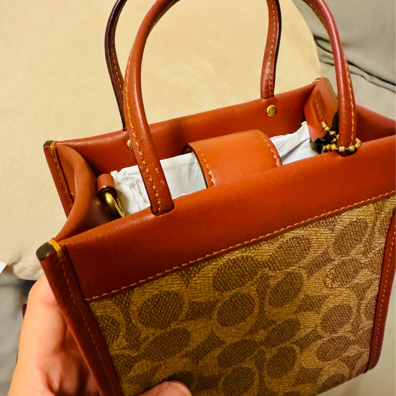 二手 COACH 塗層帆布印花迷你托特手袋 手機包 小廢包｜PopChill 拍拍圈