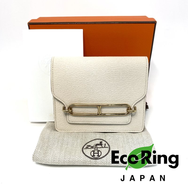 Hermes 愛馬仕 Portefeuille Roulis Slim Compact Chevre Mysore I2 Nata Gold ...