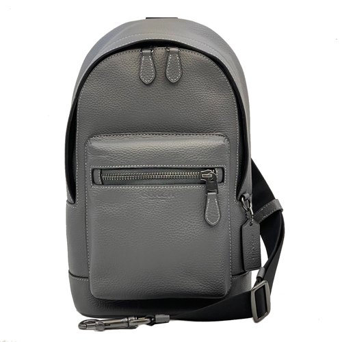 【全新】COACH 素面牛皮前拉鍊男款單肩胸前斜背包(灰)｜PopChill 拍拍圈