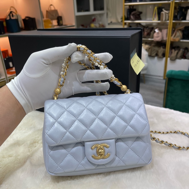 Chanel 24P VIC 款 珍珠方胖子 霧霾藍色｜PopChill 拍拍圈