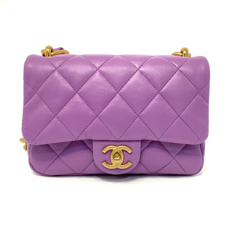Chanel 香奈兒 Purple Lambskin Gold-tone Metal Chain Flap Bag 紫色羊皮金色金屬鏈條肩揹袋 ...