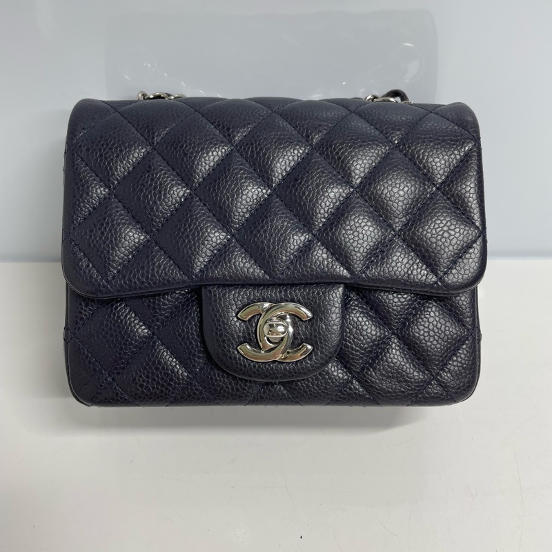 Chanel Classic Flap Mini Square 17cm Navy SHW 香奈兒CF方胖子深藍色銀扣｜PopChill 拍拍圈