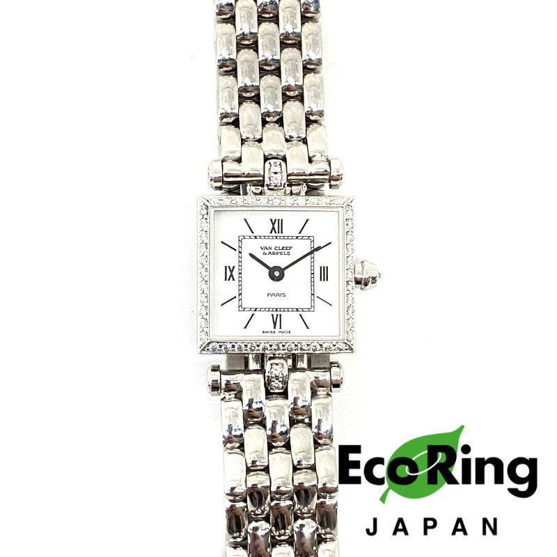 Van Cleef & Arpels 梵克雅寶 VCA Carree Diamond 18K White Gold Quartz Watch ...