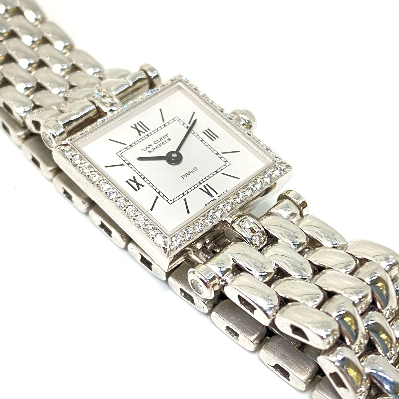 Van Cleef & Arpels 梵克雅寶 VCA Carree Diamond 18K White Gold Quartz Watch ...