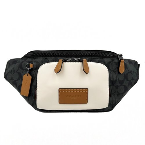 [全新] COACH 皮牌斜背中性男款兩用胸前腰包(米白/黑灰)｜PopChill 拍拍圈