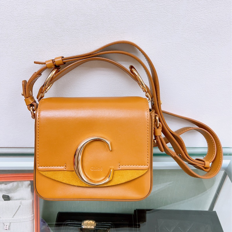 Chloe C bag mini 焦糖棕色 迷你金屬C釦logo斜挎包｜PopChill 拍拍圈