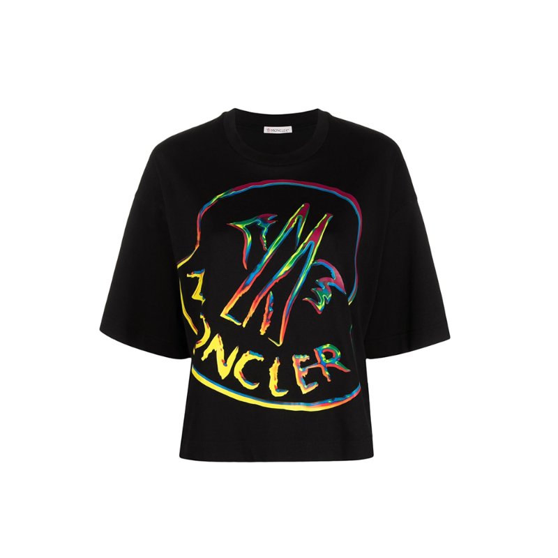 Moncler Colorful Large Logo Printed T-Shirt for Women in Black (8C00026 ...