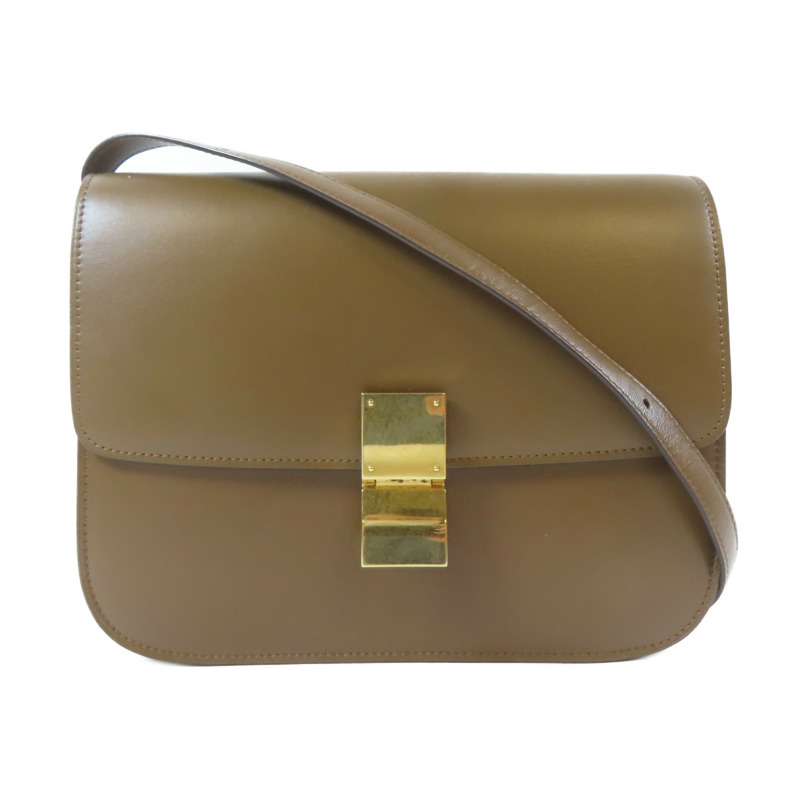 CELINE 牛皮皮革Classic Box Shoulder Bag金扣肩背袋啡色｜PopChill 拍拍圈