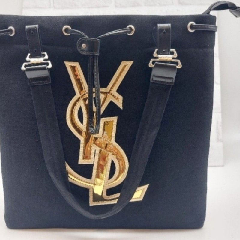 Yves Saint Laurent YSL 手袋托特包商務 A4 黑色帆布金扣時尚精品｜PopChill 拍拍圈