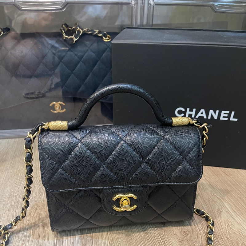 它團售出 24A 晶片款 售價196500🔥 香奈兒 手把口蓋包 chanel handel 黑金荔皮｜PopChill 拍拍圈