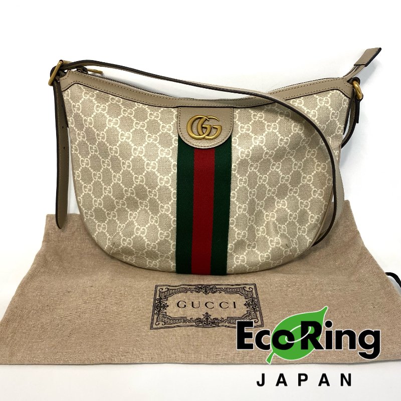 Gucci 古馳 Ophidia GG Supreme Canvas Beige Calfskin Web Shoulder Bag ...