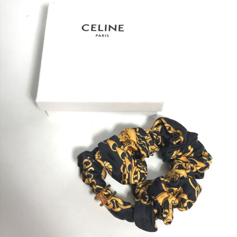 CELINE 髮帶鏈條圖案 Triomphe Scrunchie 絲綢女用黑色｜PopChill 拍拍圈