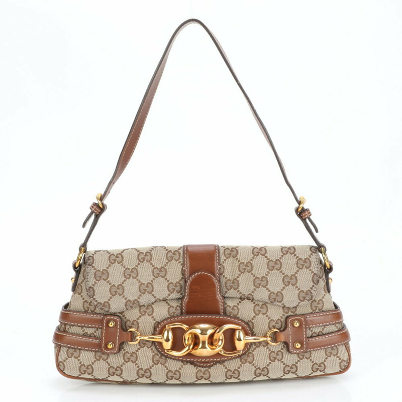 Gucci GG 帆布馬銜扣皮革肩包手提包手提棕色 159402 女款｜PopChill 拍拍圈