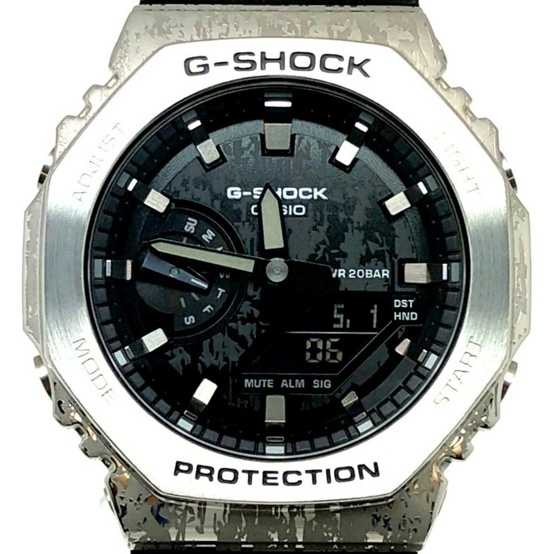 G-SHOCK CASIO 手錶 GM-2100GC-1A GRUNGE CAMOUFLAGE METAL COVERED 垃圾迷彩金屬錶圈雙 LED 燈銀黑色 ana-digi 2024 年 ...