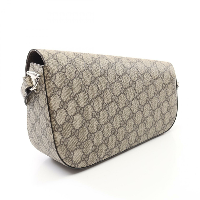 GUCCI Horsebit 1955 GG Supreme 單肩包 764155 PVC 塗層帆布皮革米色二手女士｜PopChill 拍拍圈