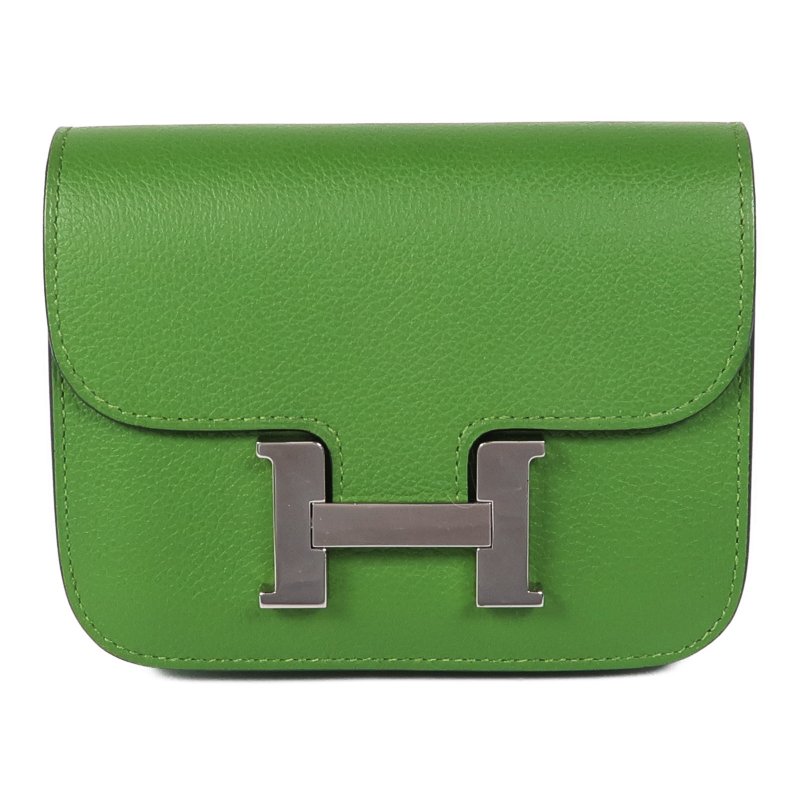 HERMES Evercolor皮革Constance Slim銀扣錢包Vert Yucca/Mauve Pale｜PopChill 拍拍圈
