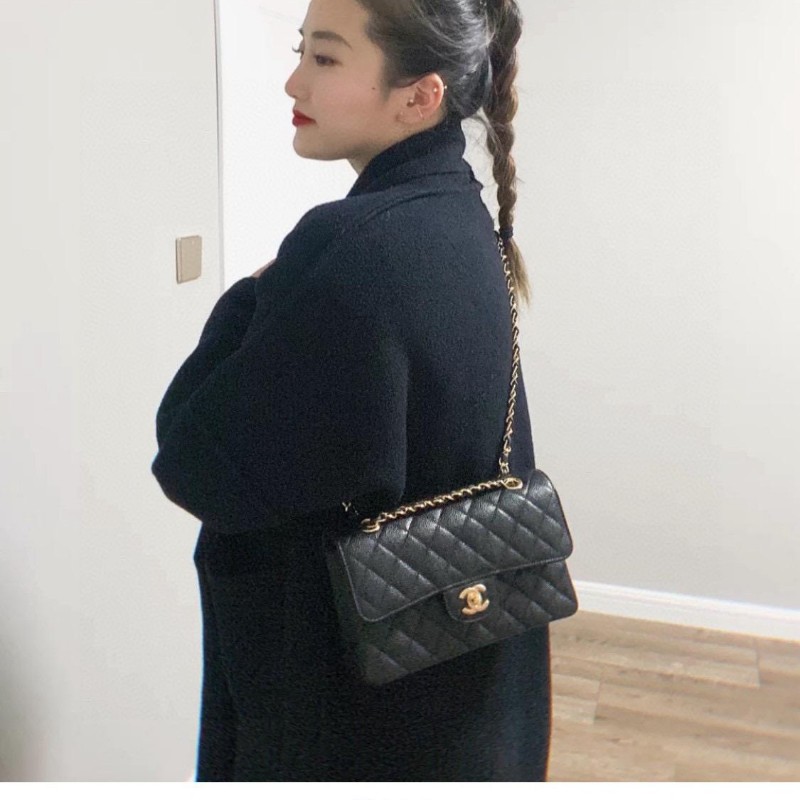 近新全配 專櫃35w Chanel CF23 classic flap 23cm 黑色荔枝牛皮 銀扣｜PopChill 拍拍圈