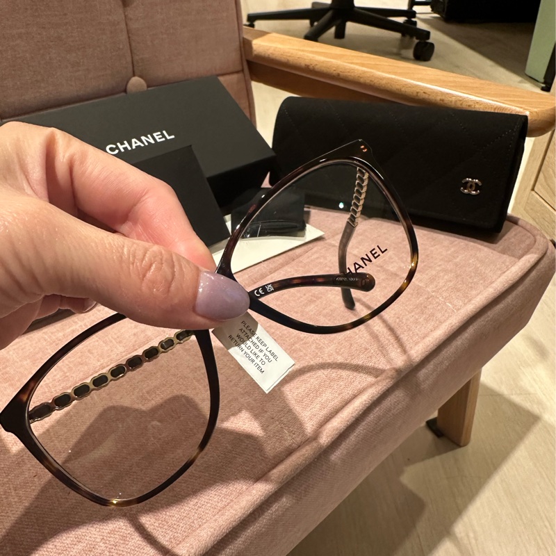 Chanel ch3408 小羊皮鏈條方框平光眼鏡 熱門玳瑁色｜PopChill 拍拍圈