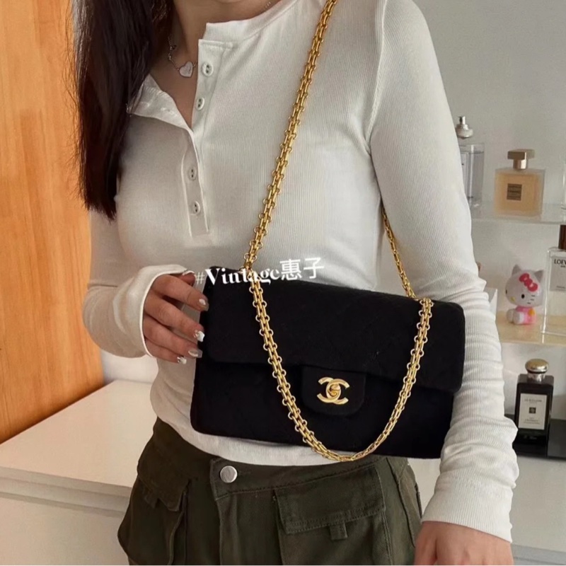 （超～ 新～ ） Chanel CF25 經典黑金 雙翻蓋 24k真黃金鏈條｜PopChill 拍拍圈