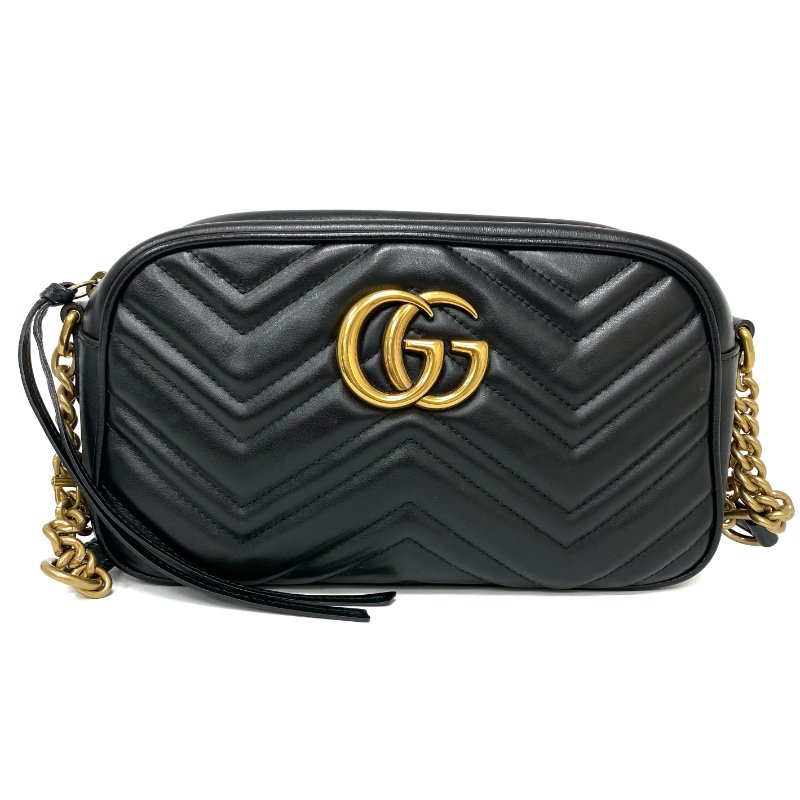 ☆Gucci古馳 Marmont Black Calfskin Cross-body Bag 447632 黑色小牛皮斜背袋 447632 ...