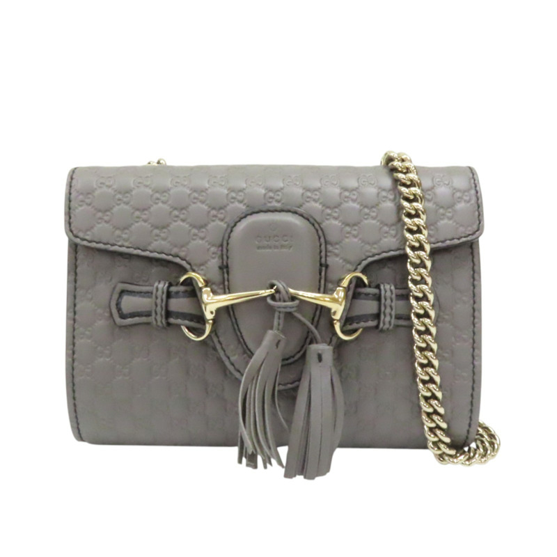 灰色 壓紋牛皮 Guccissima mini 鍊帶肩背包 #449636｜PopChill 拍拍圈